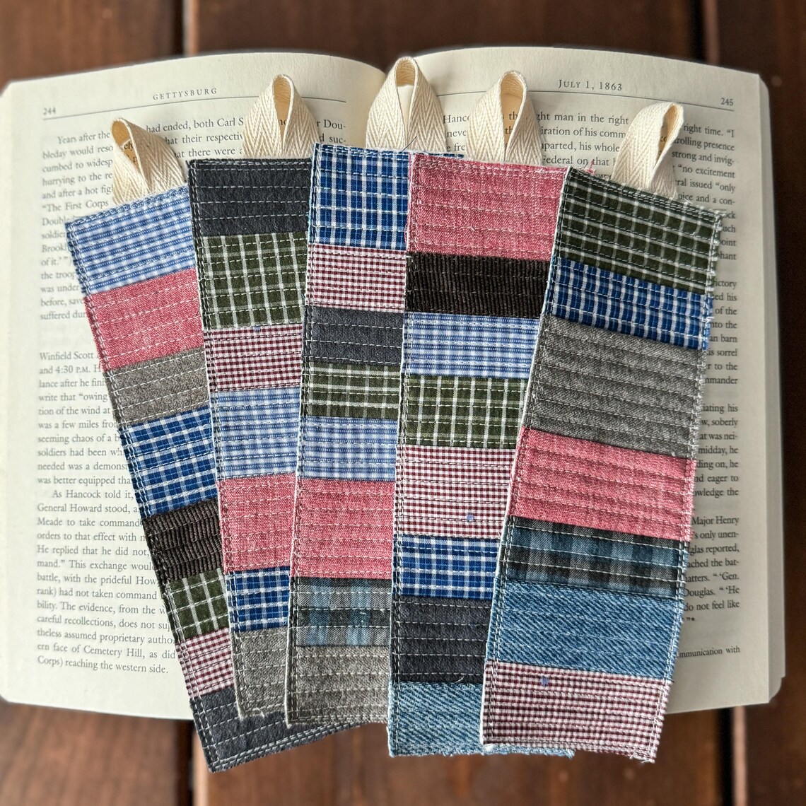 Quilted Bookmarks Set of Five, Quilted Page Keeper, Fabric Bookmark ...