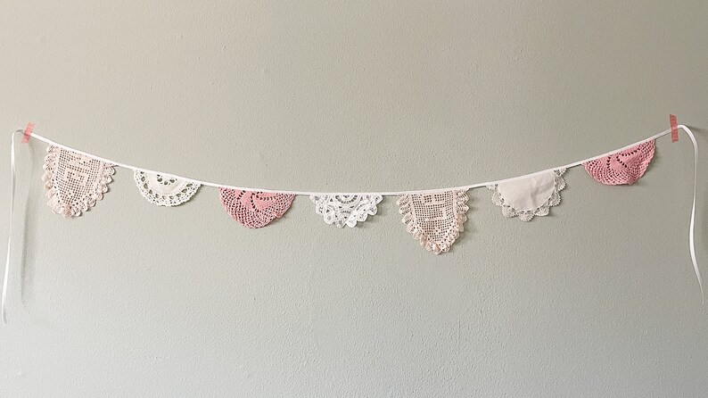 Doily Garland, Pink Blush Ivory, Vintage Lace Bunting, Wedding ...