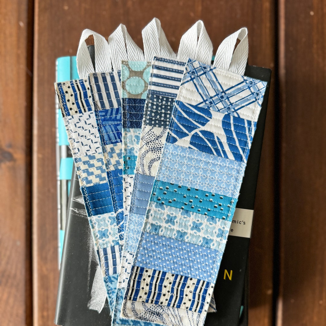 Quilted Bookmarks in Blue Set of Five Quilted Page Keeper Scrappy ...