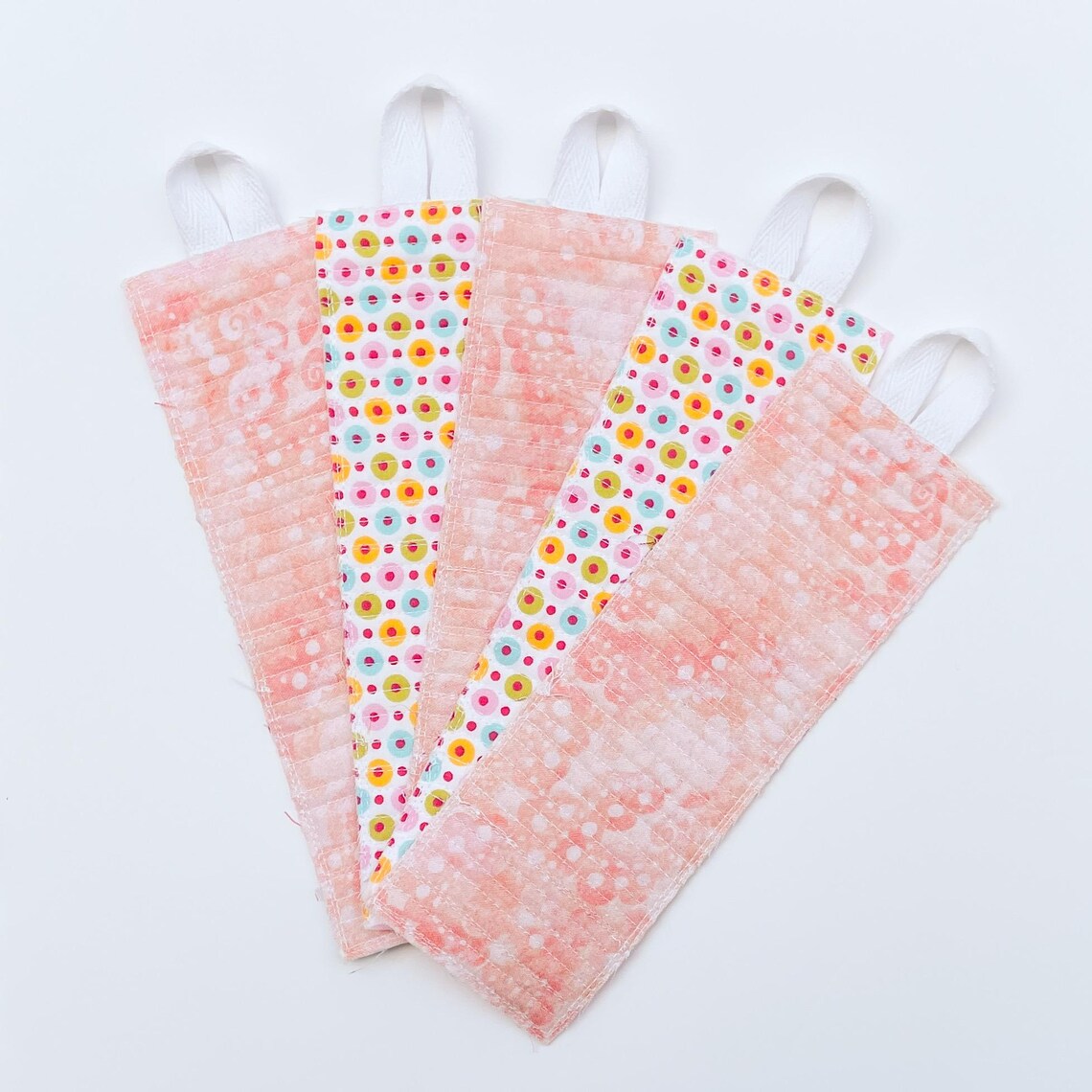 Quilted Pink Bookmarks Set of Five Pink Fabric Quilted Scrappy Fabric ...