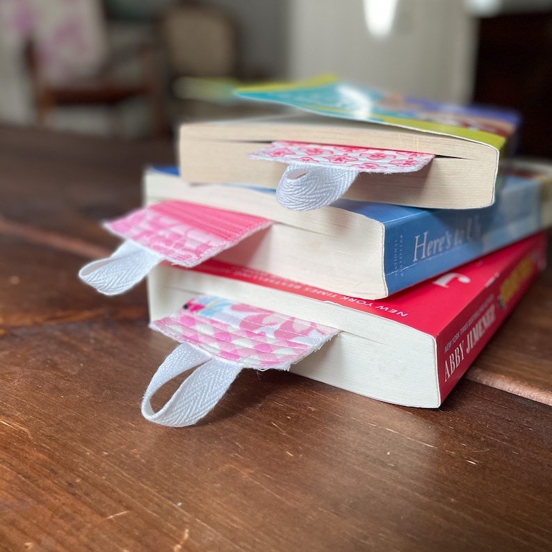 Quilted Pink Bookmarks Set of Five Pink Fabric Quilted Scrappy Fabric ...