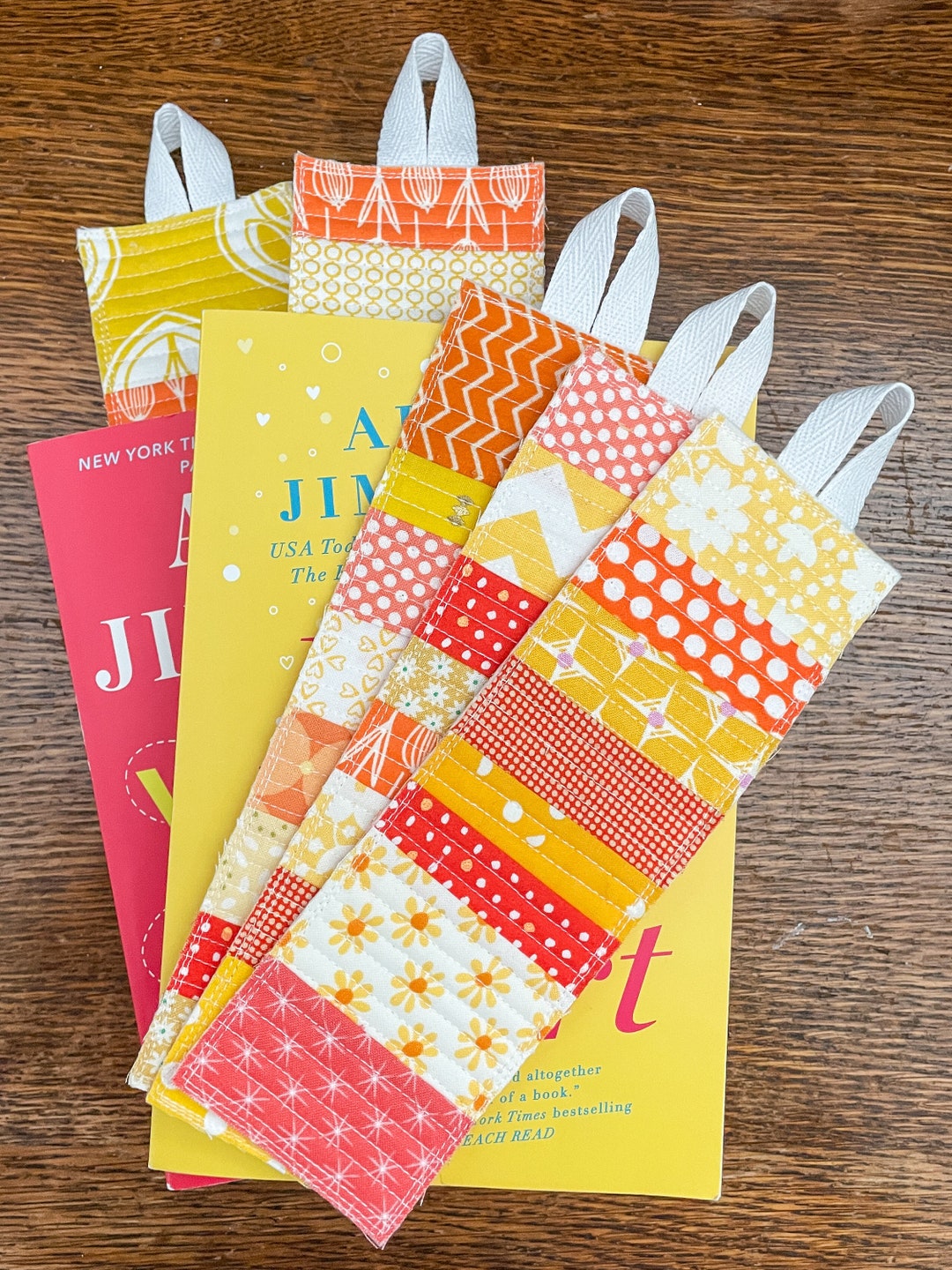 Yellow and Orange Quilted Bookmarks, Set of 5, Quilted Fabric Page ...