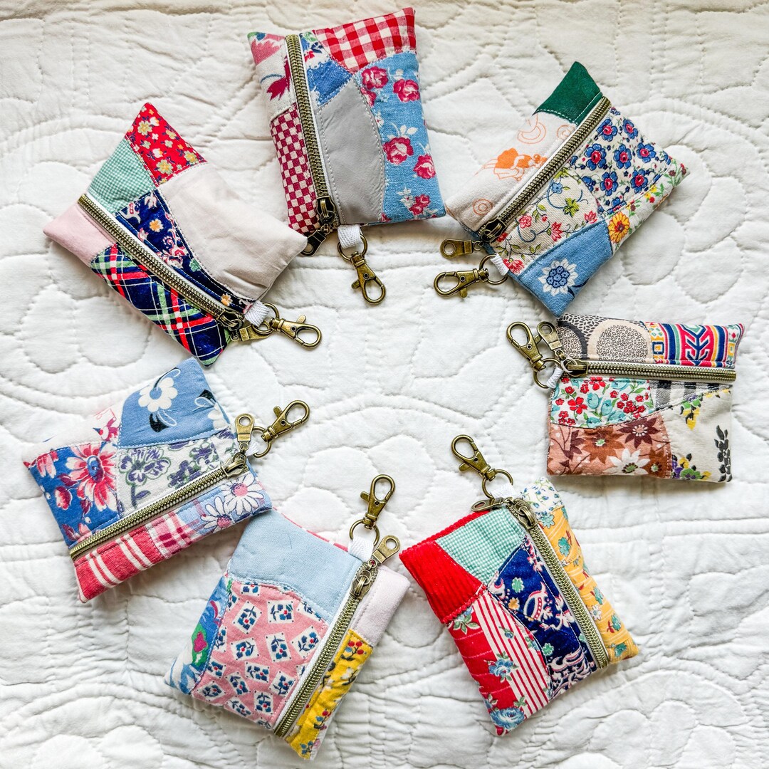 Vintage Quilt Zipper Pouch, Repurposed Antique Quilt Top, Feedsack ...