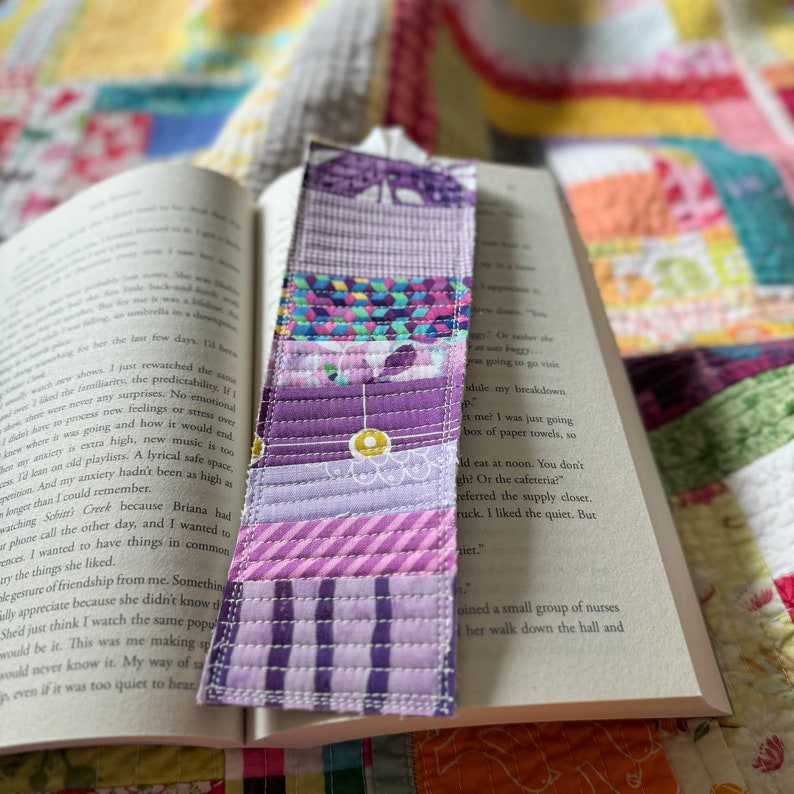 Purple Quilted Bookmarks Set of Five, Quilted Page Keeper, Scrappy ...