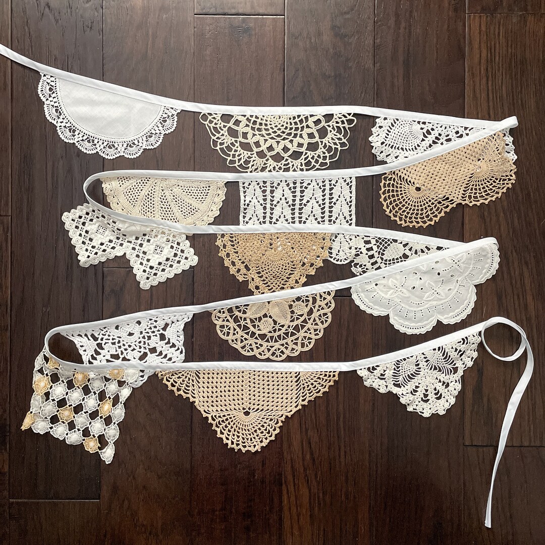 Lace Doily Bunting Flag Banner, Vintage Lace Garland, Wedding ...