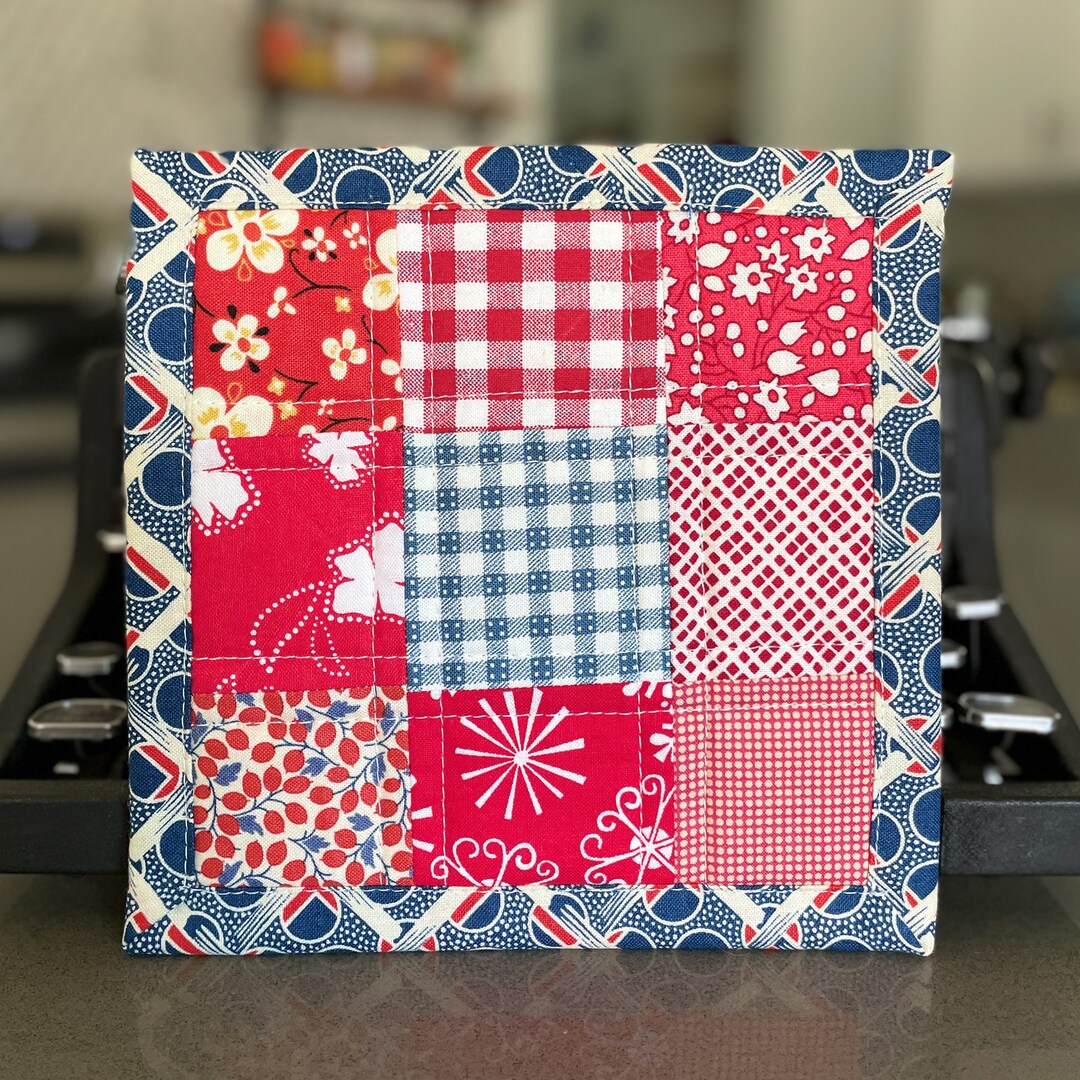 Scrappy Quilted Patchwork Mug Rug - Bright Colors - Coffee Coaster Mug ...