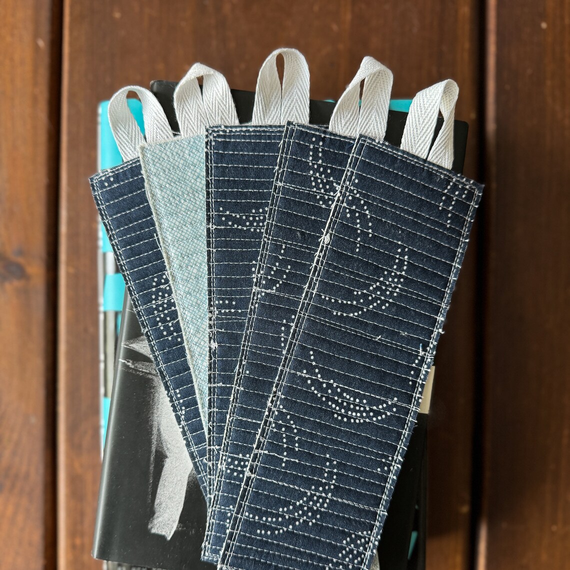 Quilted Bookmarks in Blue, Set of Five, Book Lover Gift, Stocking ...