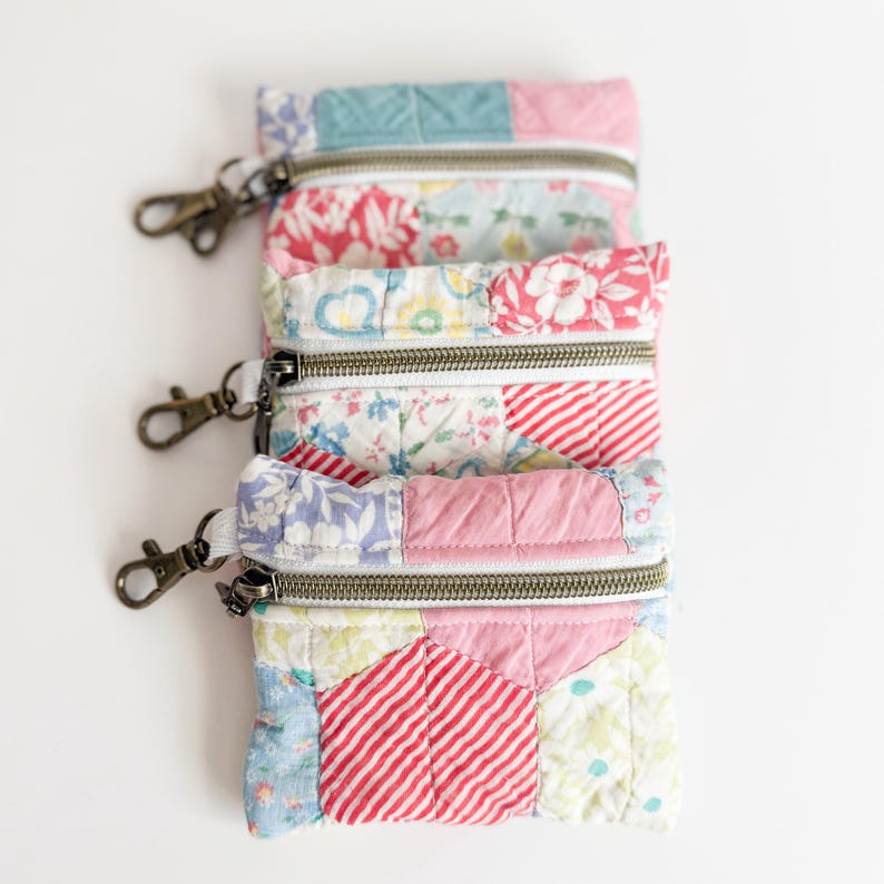 Vintage Quilt Zipper Pouch, Repurposed Antique Quilt Top, Feedsack ...
