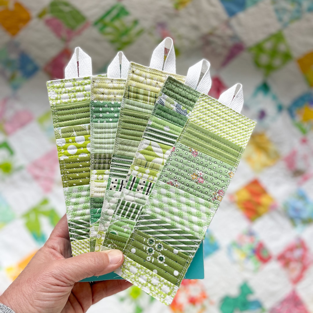 Quilted Bookmarks in Greens, Set of 5, Quilted Fabric Page Keepers ...