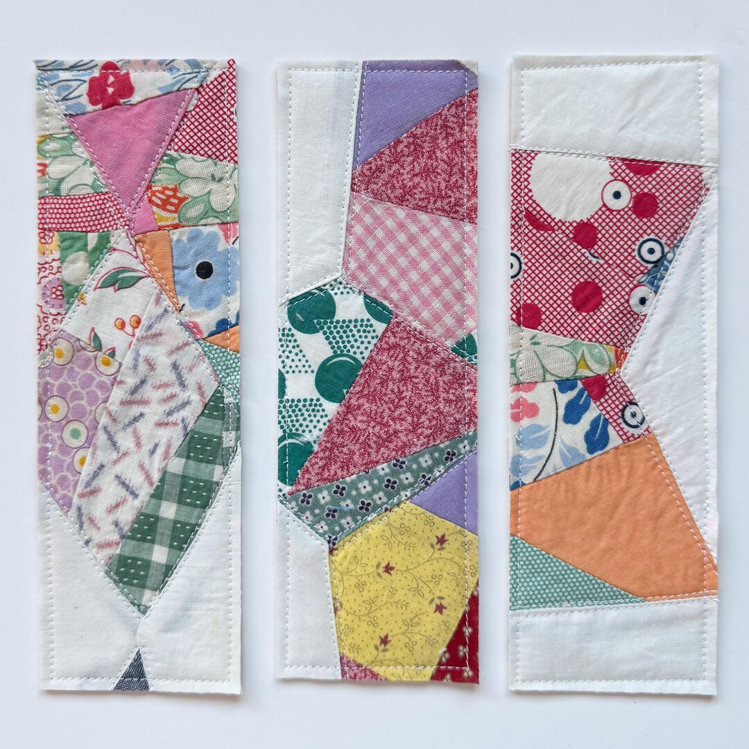 Vintage Feedsack Quilt Top Bookmarks, Set of Three, Quilted Page Keeper ...