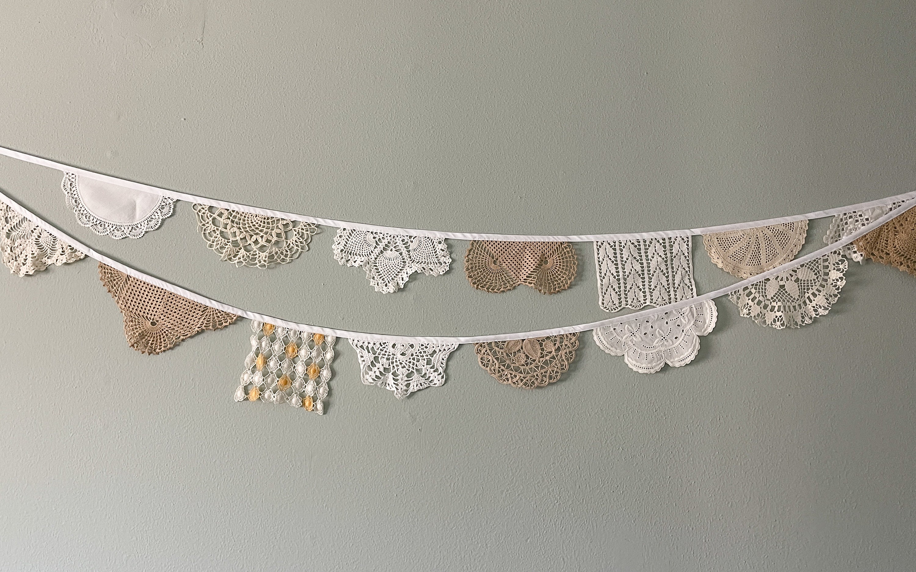 Lace Doily Bunting Flag Banner, Vintage Lace Garland, Wedding ...