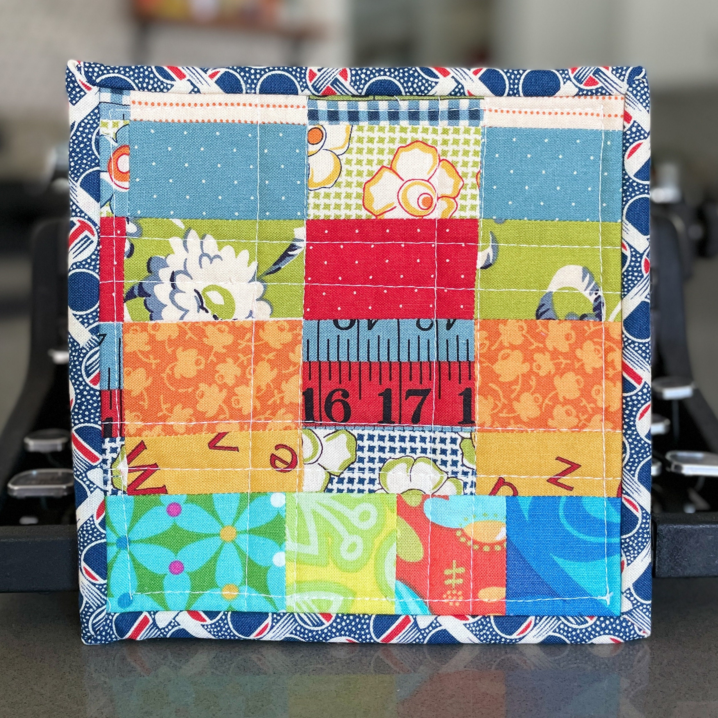 Scrappy Quilted Patchwork Mug Rug Bright Colors Coffee Coaster Mug Mat ...