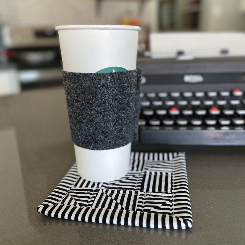 Quilted Patchwork Mug Rug: Black and White Coffee Coaster - Etsy