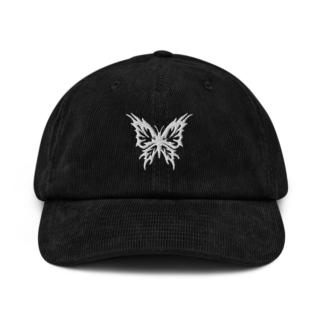 Flaming Butterfly Corduroy Cap Embroidered Emo Baseball Cap - Etsy