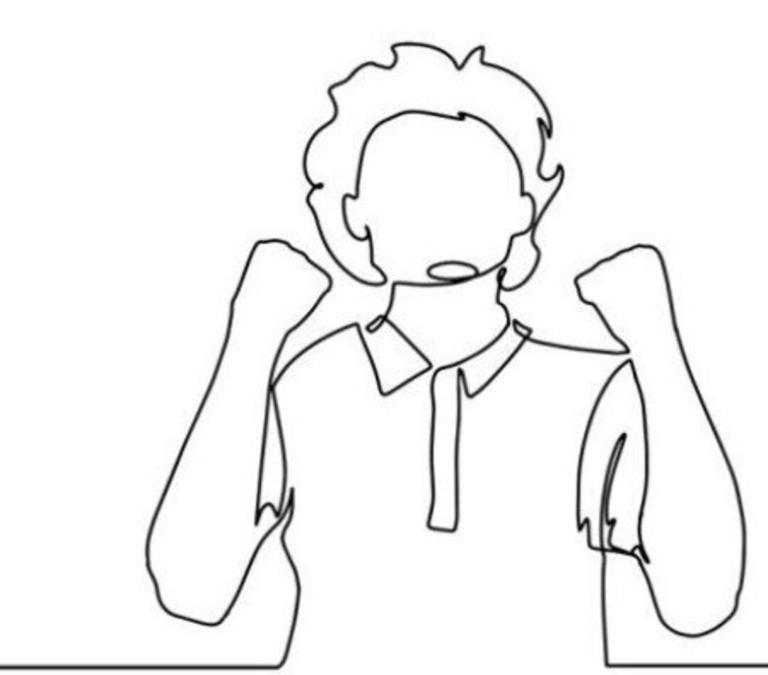 Continuous Line Drawing of Cheering Man Holding Fists. Happy Young Man ...