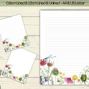Printable Stationery A4 and US Letter Size Dragonfly and Flowers ...