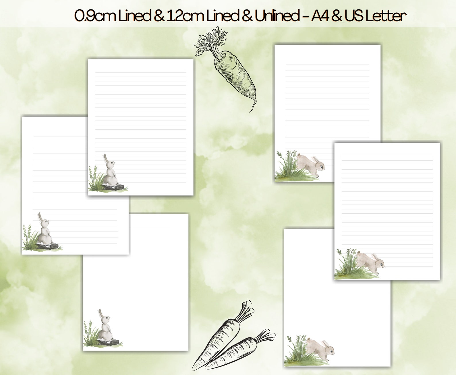 Printable Stationery A4 and US Letter Size Rabbit Digital - Etsy