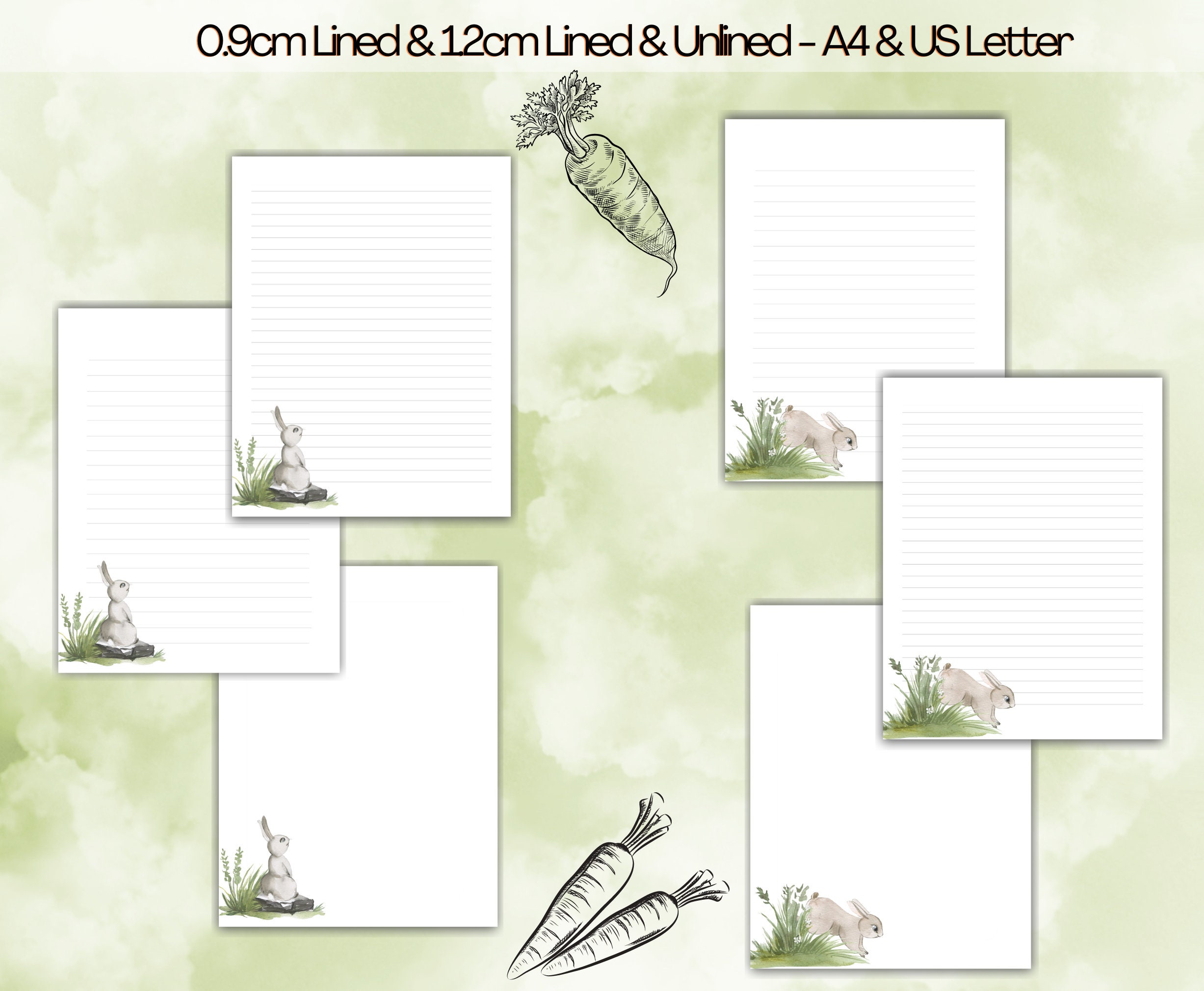 Printable Stationery A4 and US Letter Size Rabbit Digital - Etsy