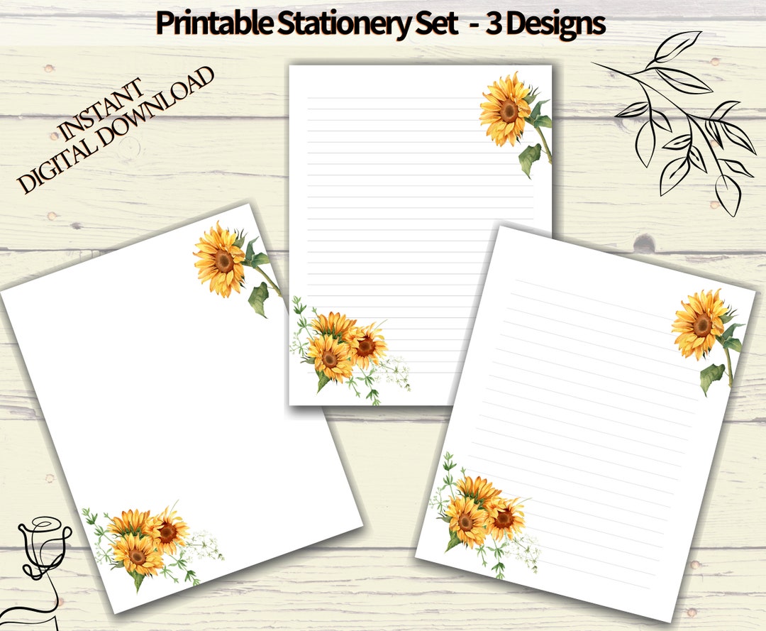Printable Stationery A4 and US Letter Size | Sunflower | Digital ...