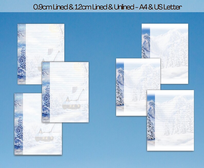Printable Stationery A4 and US Letter Size winter Snow Tree Digital ...