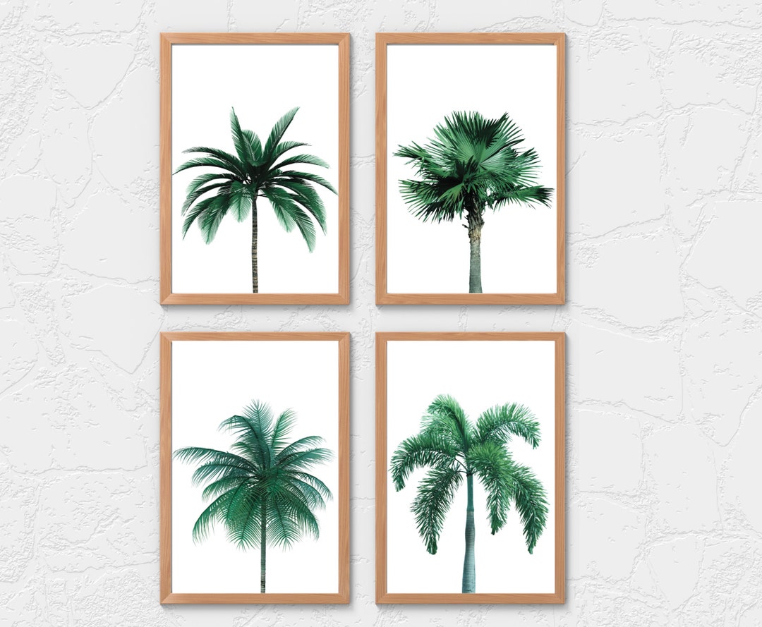 Printable Wall Art, Green Palm Tree Art Set, Set of Four, Instant ...