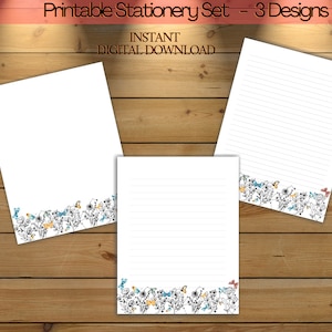 Printable Stationery A4 and US Letter Size Butterfly and Flowers ...