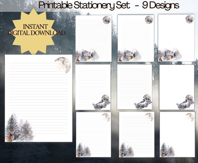 Printable Stationery A4 and US Letter Size mountain Tree - Etsy