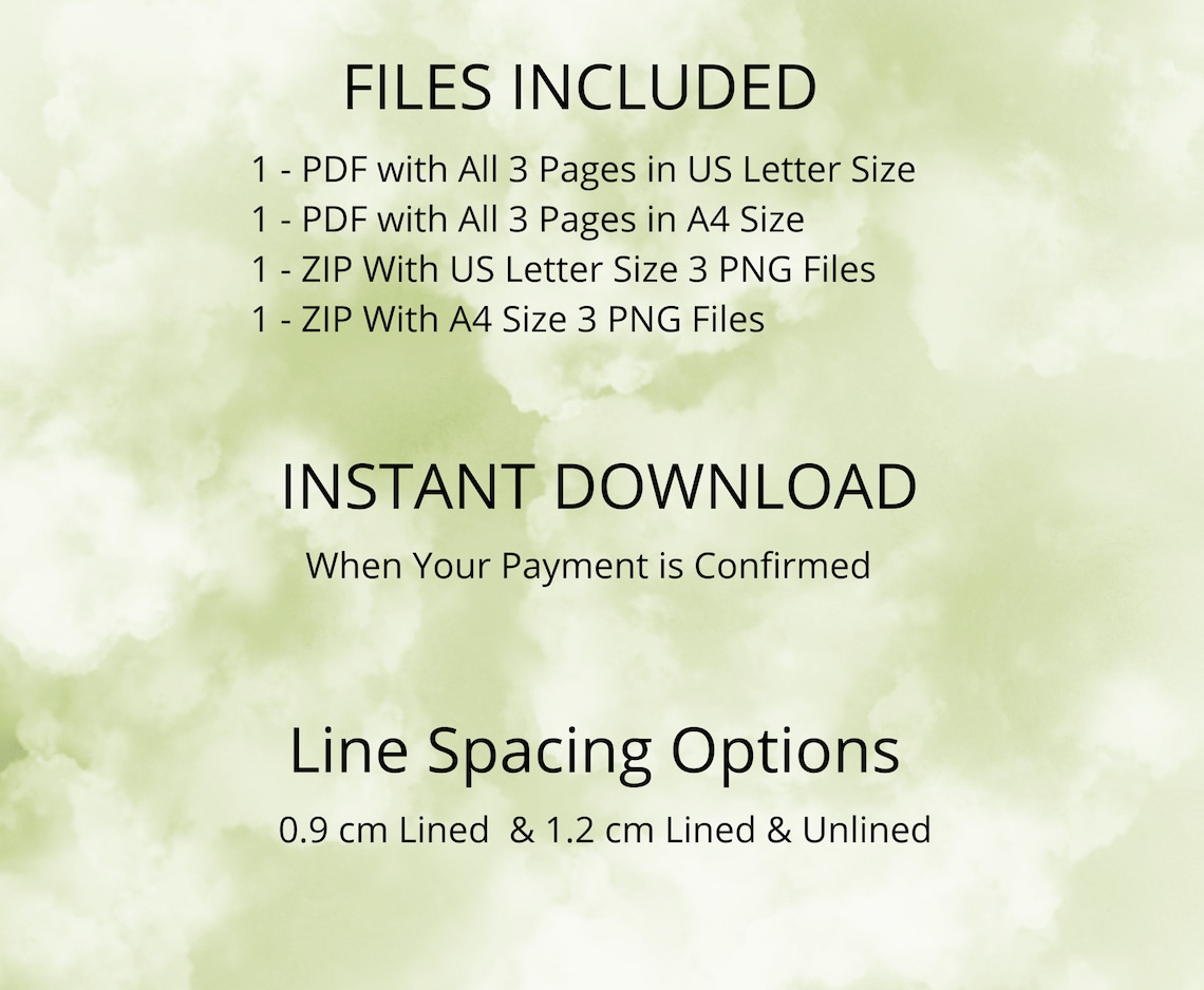 Printable Stationery A4 and US Letter Size Green Leaves Digital ...