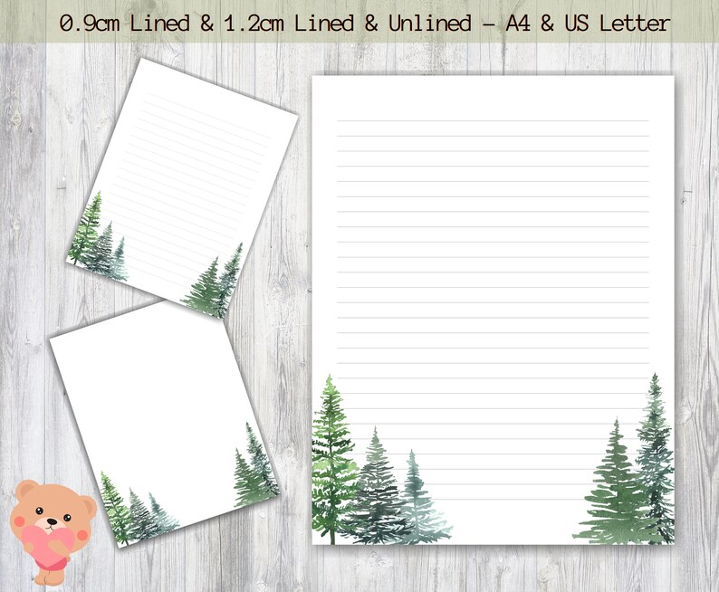 Printable Stationery A4 and US Letter Size Trees Digital Printable ...