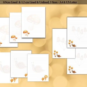 Printable Stationery A4 and US Letter Size Yellow Mushroom Digital ...