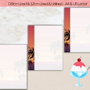 Printable Stationery A4 and US Letter Size palm Tree Beach Digital ...