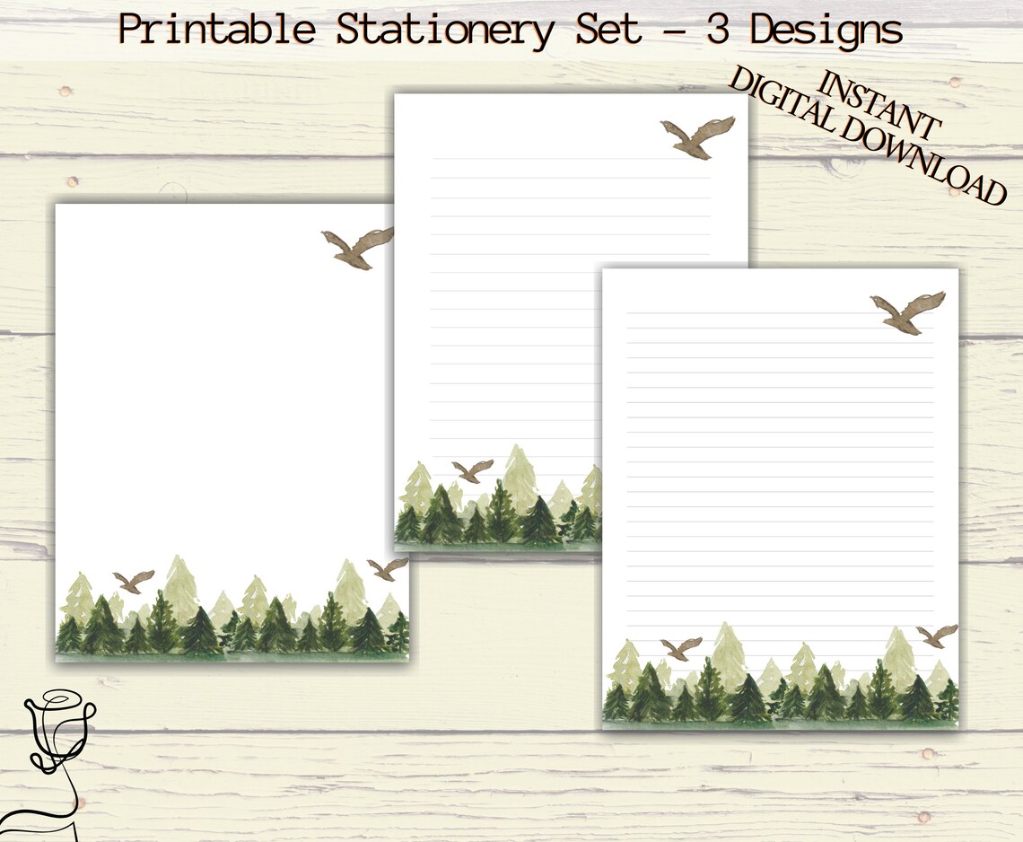 Printable Stationery A4 and US Letter Size Trees Eagle Digital ...