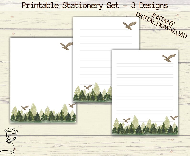Printable Stationery A4 and US Letter Size Trees Eagle Digital ...