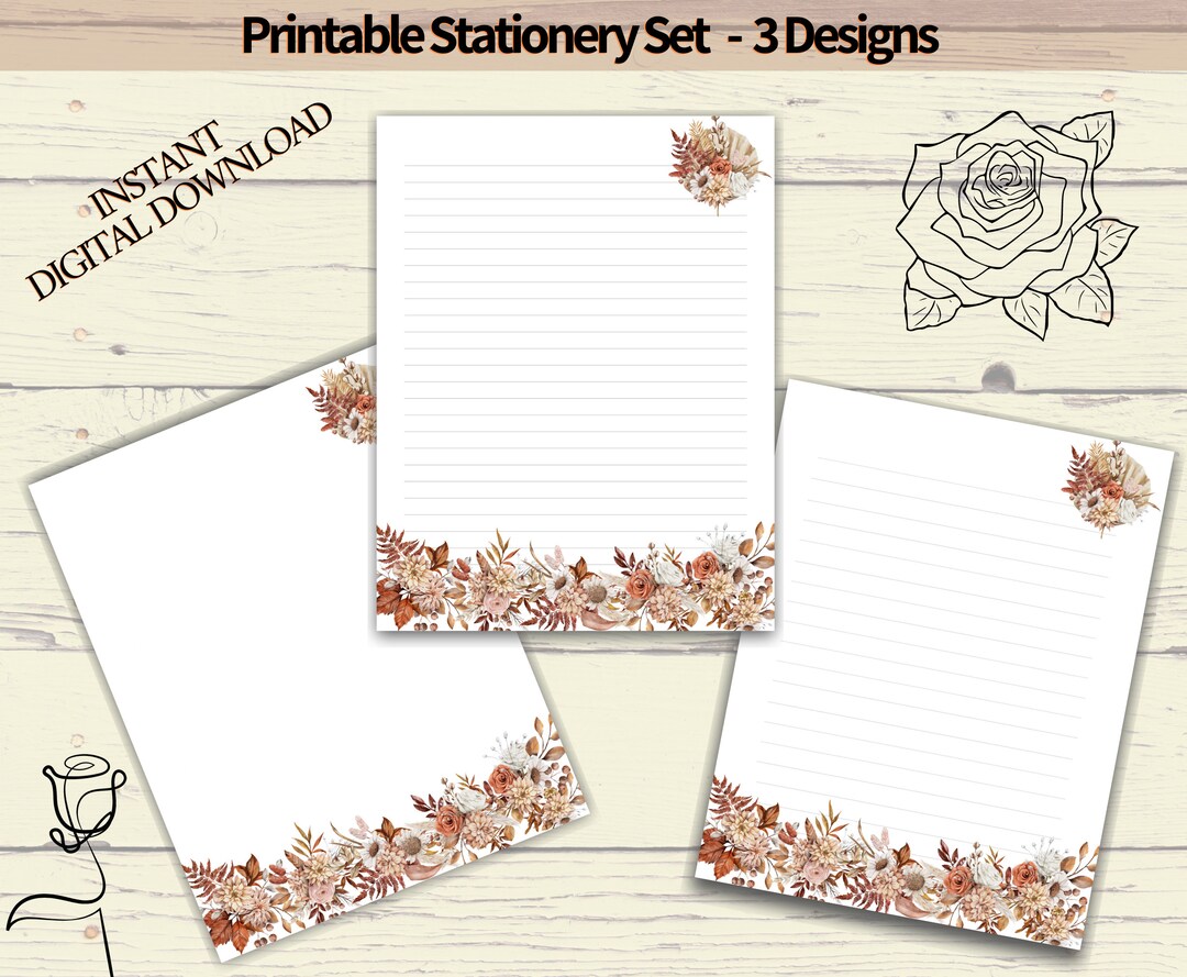 Printable Stationery A4 and US Letter Size Autumn Leaves Flowers ...