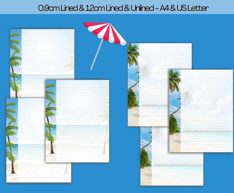 Printable Stationery A4 and US Letter Size beach Palm Tree Digital ...