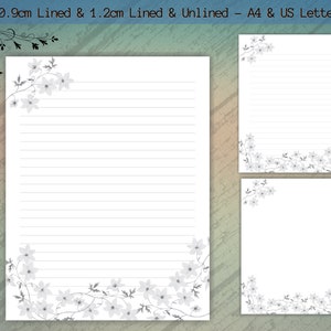 Printable Stationery A4 and US Letter Size Blue Flowers Digital ...