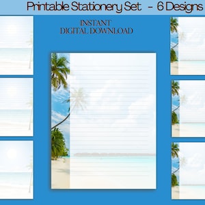 Printable Stationery A4 and US Letter Size beach Palm Tree Digital ...