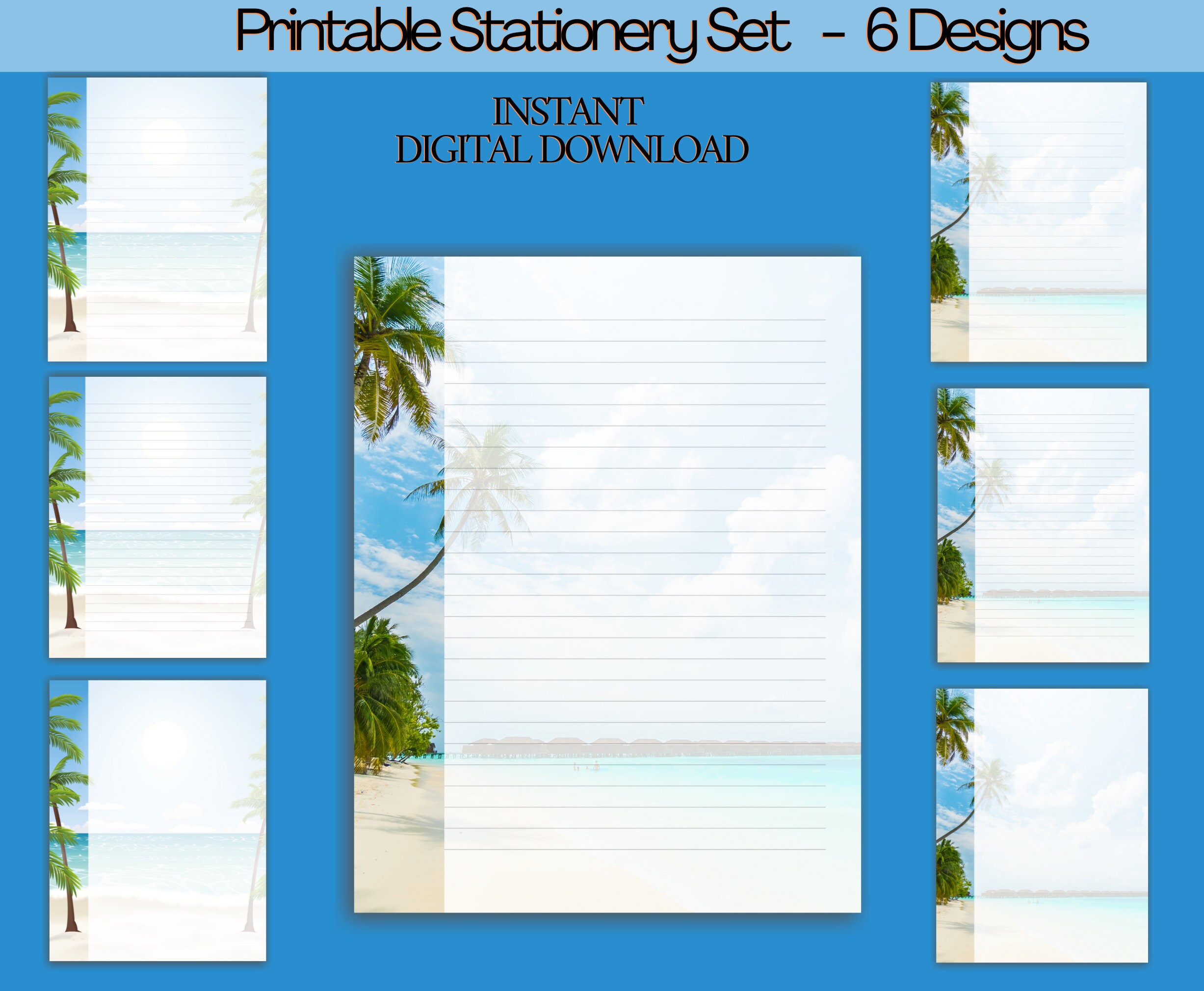 Printable Stationery A4 and US Letter Size beach Palm Tree Digital ...