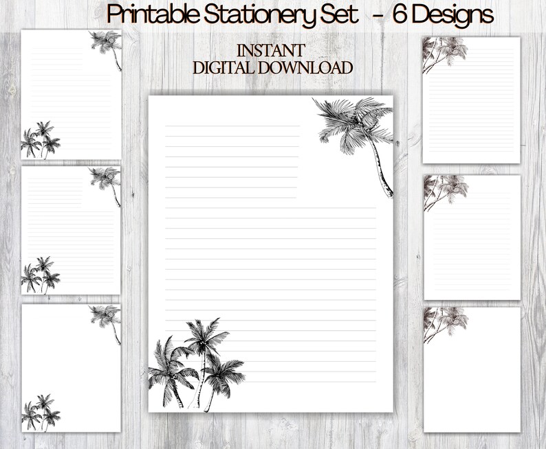 Printable Stationery A4 and US Letter Size black & White Palm Tree ...