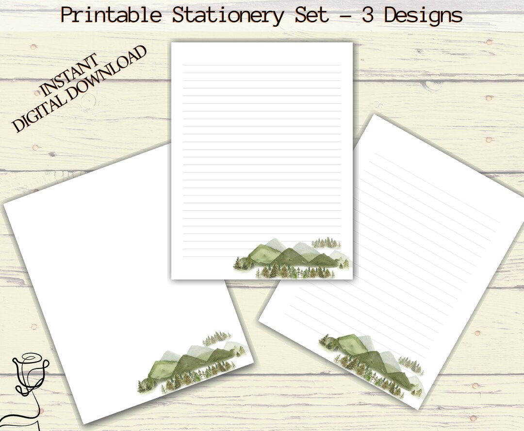 Printable Stationery A4 and US Letter Size Mountain Trees Digital ...