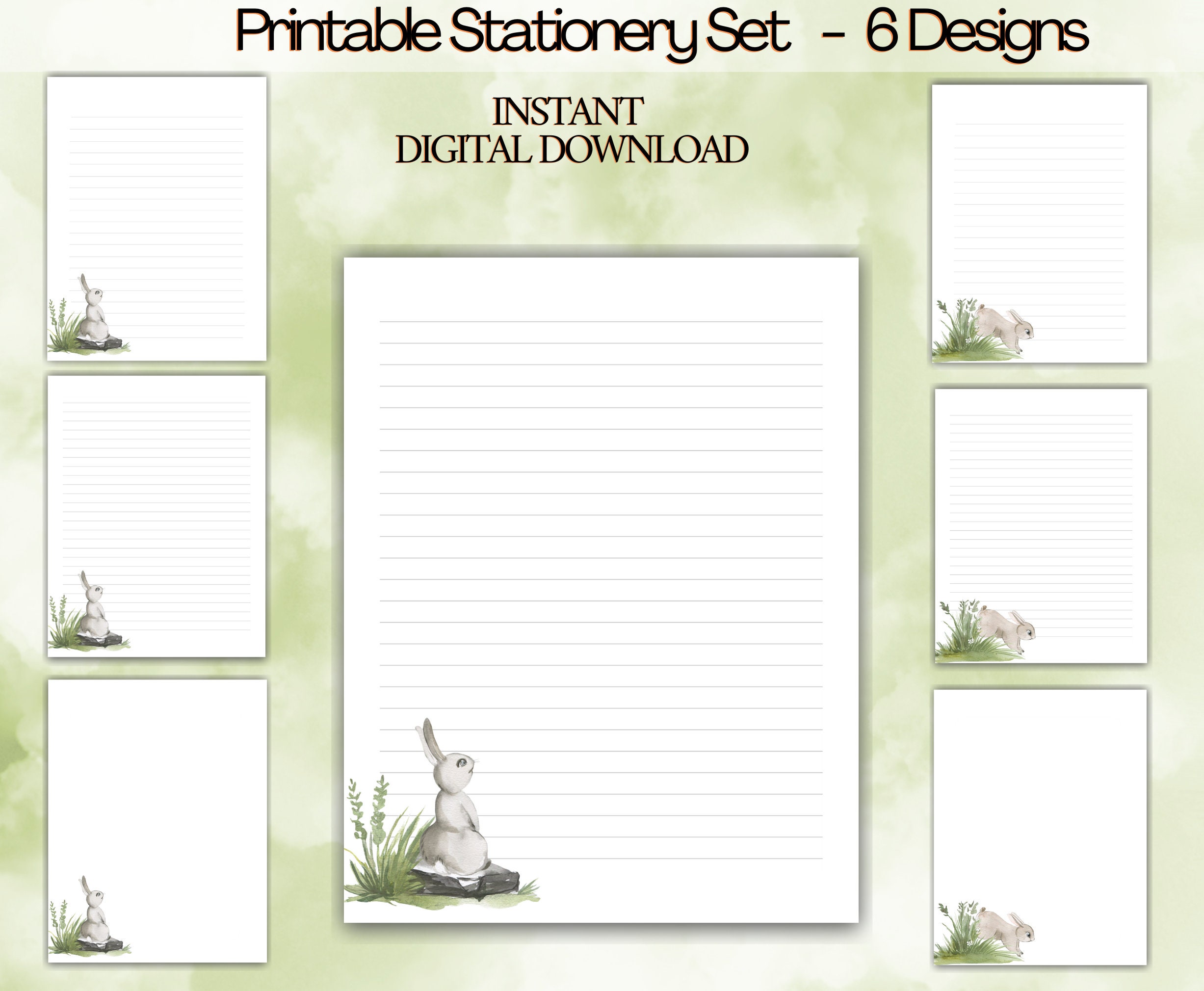 Printable Stationery A4 and US Letter Size Rabbit Digital - Etsy
