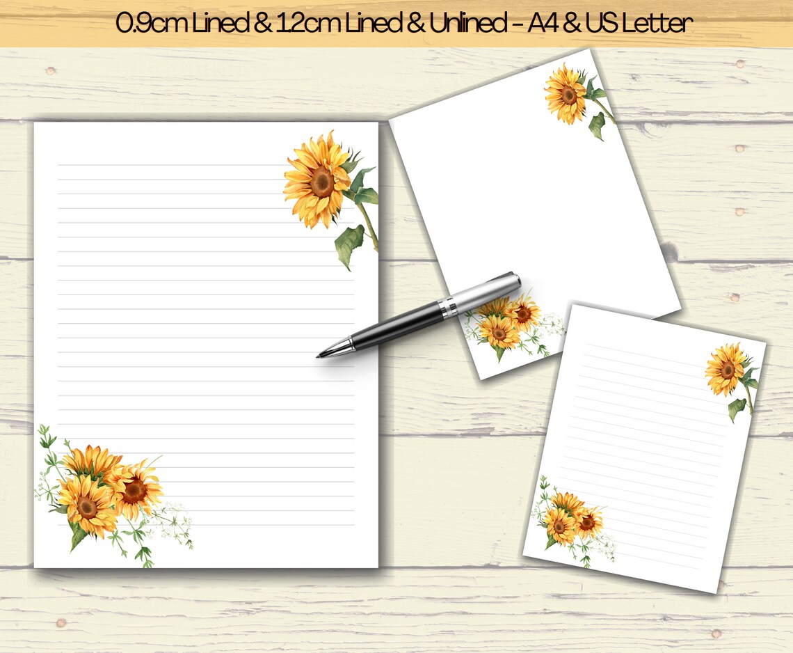 Printable Stationery A4 and US Letter Size | Sunflower | Digital ...