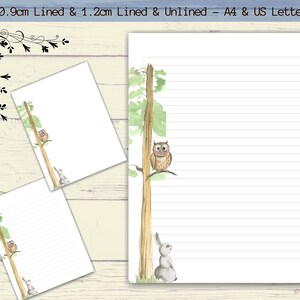Printable Stationery A4 and US Letter Size Tree Owl Rabbit - Etsy
