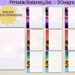 Printable Stationery A4 and US Letter Size palm Tree Beach Digital ...