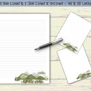 Printable Stationery A4 and US Letter Size Mountain Trees Digital ...