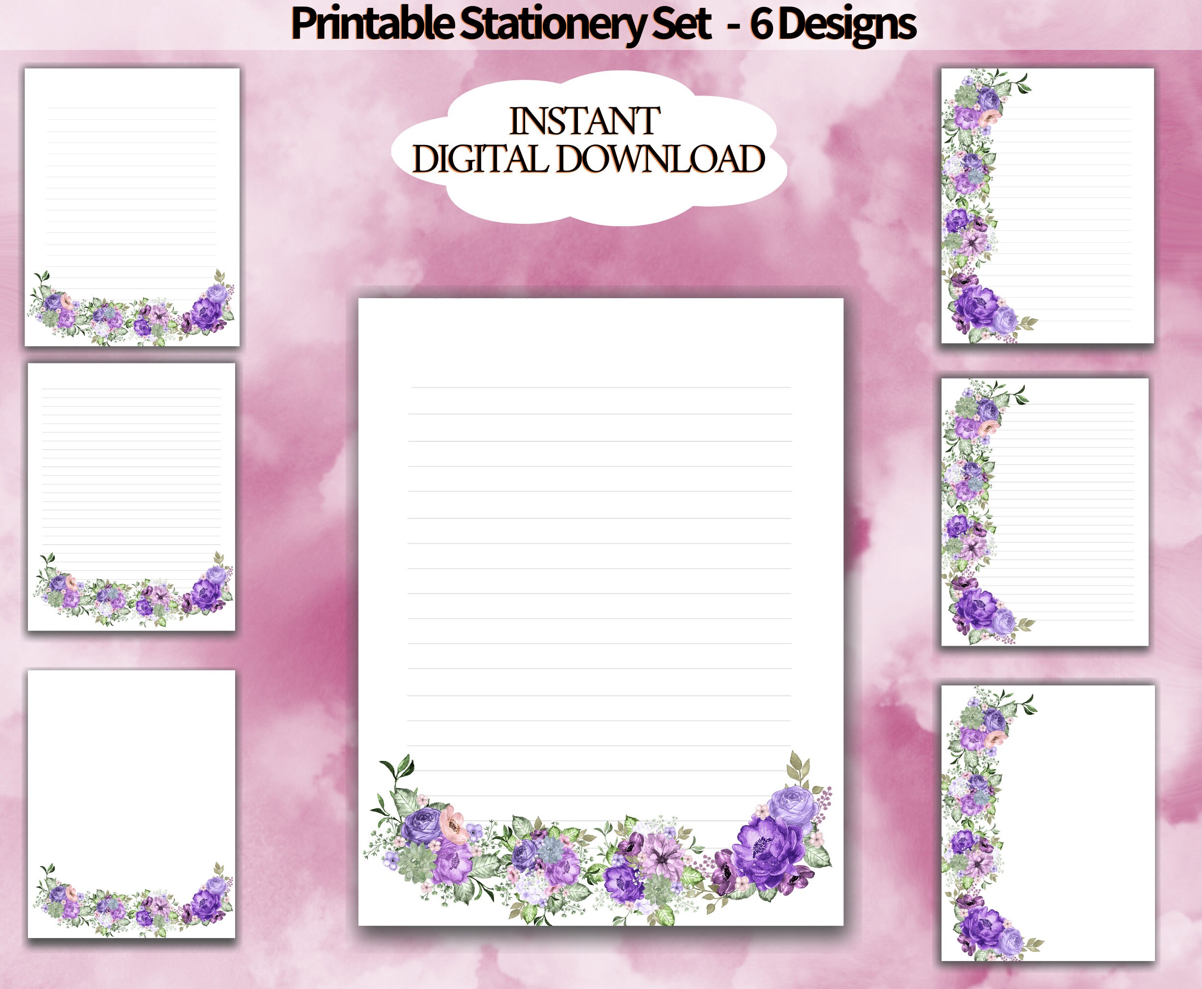 Printable Stationery A4 and US Letter Size Purple Flower - Etsy