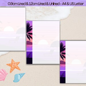 Printable Stationery A4 and US Letter Size palm Tree Beach Digital ...