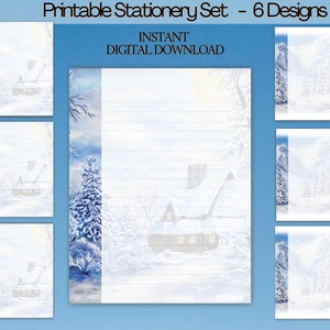 Printable Stationery A4 and US Letter Size winter Snow Tree Digital ...