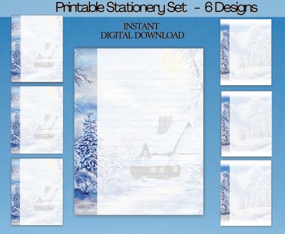 Printable Stationery A4 and US Letter Size winter Snow Tree - Etsy