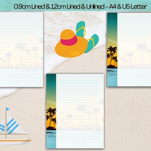 Printable Stationery A4 and US Letter Size palm Tree Beach Digital ...